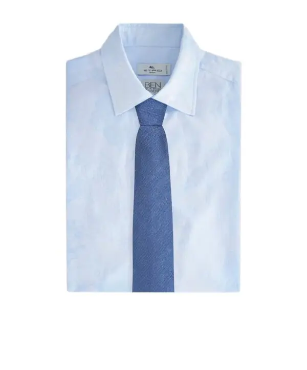 Etro Silk Jacquard Neck Tie With Embroidered Logo - Light Blue
