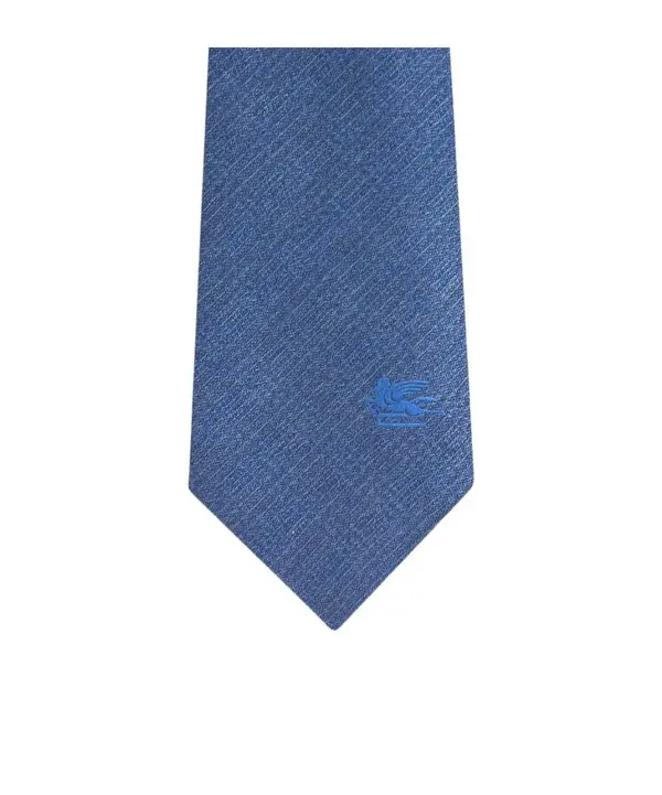 Etro Silk Jacquard Neck Tie With Embroidered Logo - Light Blue