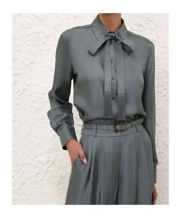 Zimmermann Long Sleeve Shirt With Detachable Tasseled Tie