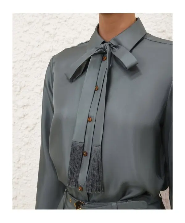 Zimmermann Long Sleeve Shirt With Detachable Tasseled Tie
