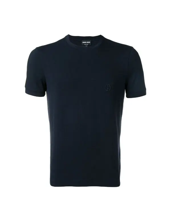 Giorgio Armani Dark Blue Logo Embroidered T-shirt - Black