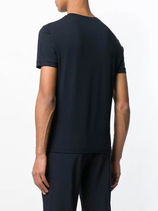 Giorgio Armani Dark Blue Logo Embroidered T-shirt - Black