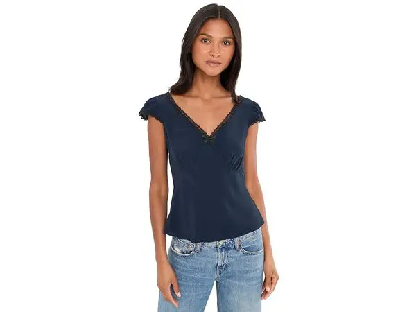Madewell Cap Sleeve V-neck Lace Trim Top