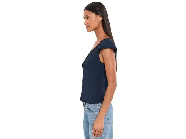 Madewell Cap Sleeve V-neck Lace Trim Top