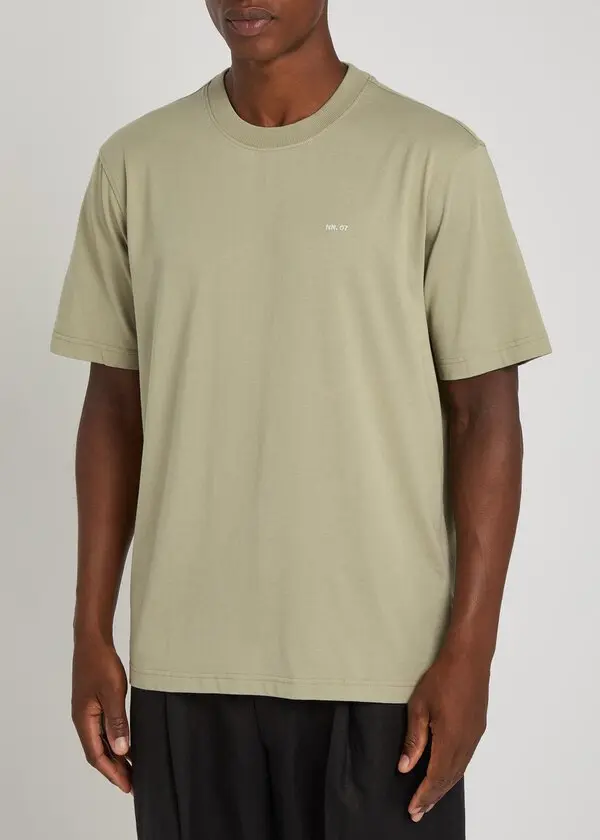 Nn07 Adam Logo-embroidered Cotton T-shirt - Sage