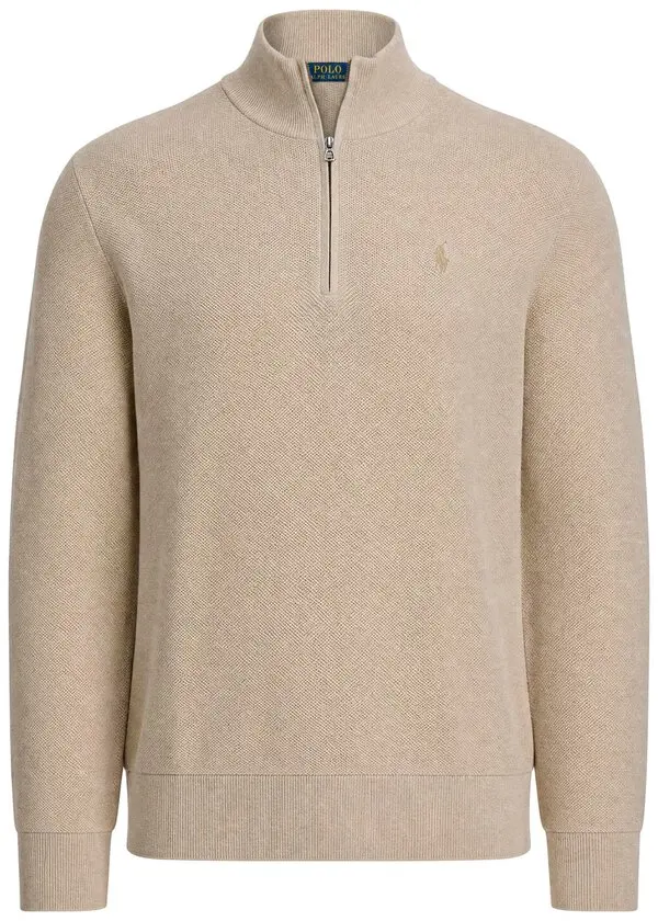 Polo Ralph Lauren Half-zip Waffle-knit Cotton Jumper - Brown