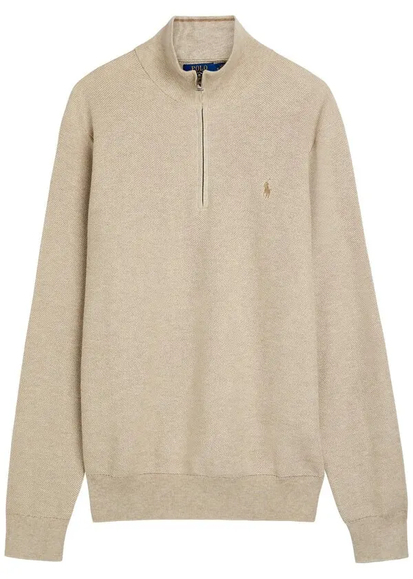 Polo Ralph Lauren Half-zip Waffle-knit Cotton Jumper - Brown