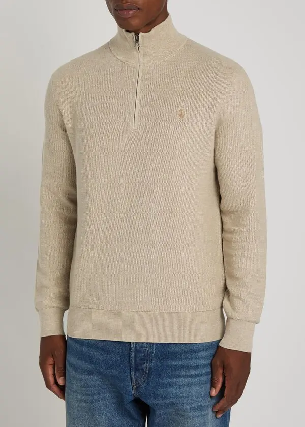 Polo Ralph Lauren Half-zip Waffle-knit Cotton Jumper - Brown