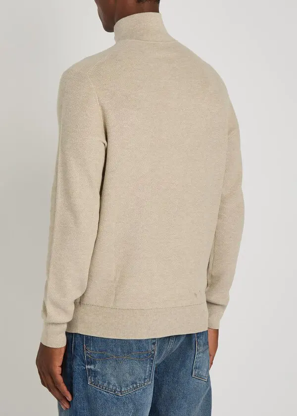 Polo Ralph Lauren Half-zip Waffle-knit Cotton Jumper - Brown