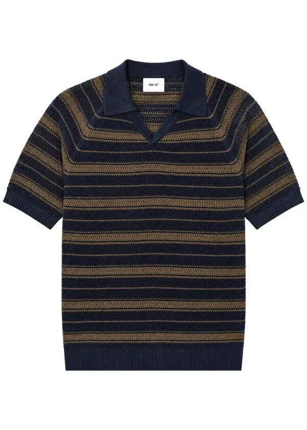 Nn07 Cale Striped-knit Linen-blend Polo Shirt