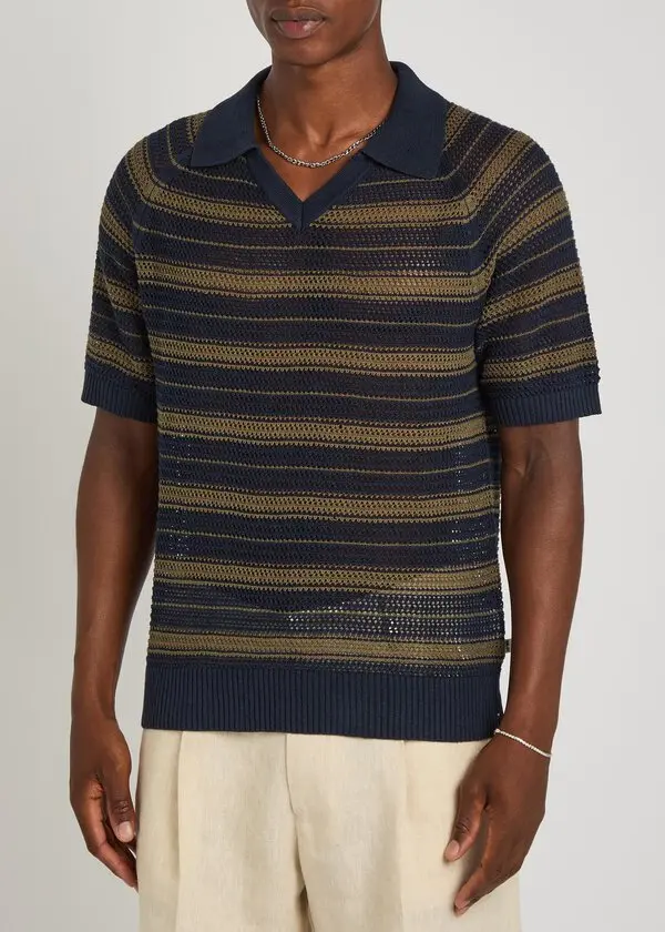 Nn07 Cale Striped-knit Linen-blend Polo Shirt