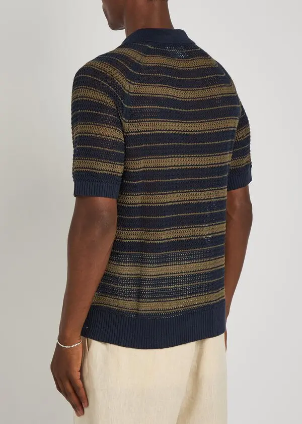 Nn07 Cale Striped-knit Linen-blend Polo Shirt