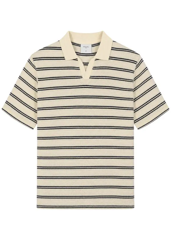 PERCIVAL Striped Textured-knit Cotton-blend Polo Shirt - White