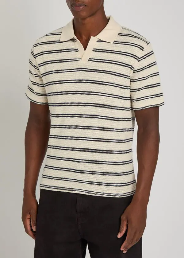 PERCIVAL Striped Textured-knit Cotton-blend Polo Shirt - White