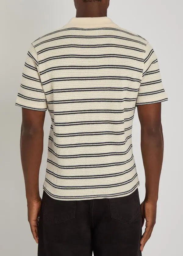 PERCIVAL Striped Textured-knit Cotton-blend Polo Shirt - White