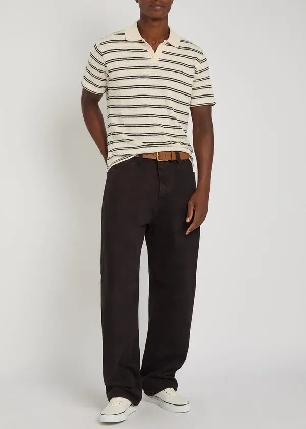 PERCIVAL Striped Textured-knit Cotton-blend Polo Shirt - White