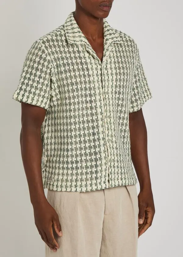 PERCIVAL Checked Textured-knit Cotton-blend Shirt