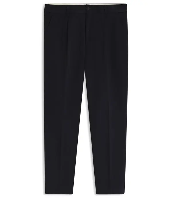 BOSS Italian Micro-patterned Stretch Cotton Tapered-fit Formal Pants - Dark Blue