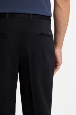 BOSS Italian Micro-patterned Stretch Cotton Tapered-fit Formal Pants - Dark Blue