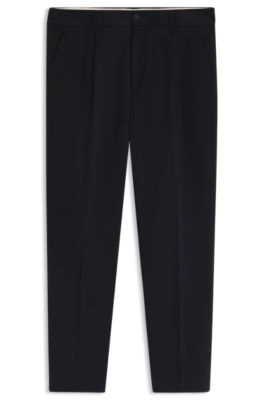 BOSS Italian Micro-patterned Stretch Cotton Tapered-fit Formal Pants - Dark Blue