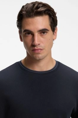BOSS Long-sleeve T-shirt In Waffle-textured Stretch Cotton - Dark Blue