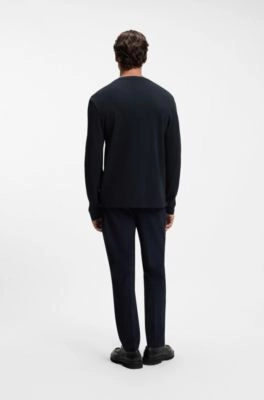 BOSS Long-sleeve T-shirt In Waffle-textured Stretch Cotton - Dark Blue
