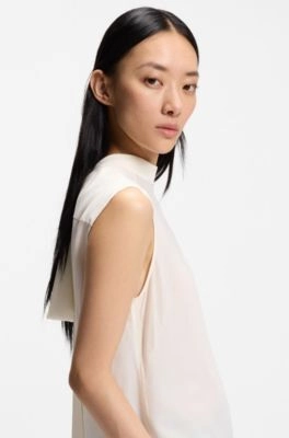 BOSS Regular-fit Sandwashed Silk Blouse With Tie Neck