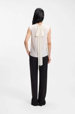 BOSS Regular-fit Sandwashed Silk Blouse With Tie Neck