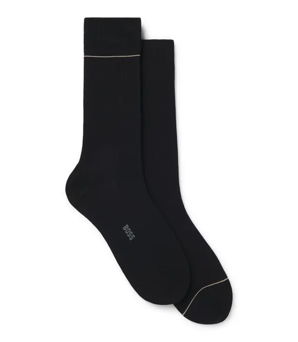 BOSS Two-pack Ribbed Crew Socks With Signature Stripe Detail - Black