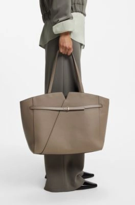 BOSS Revers Leather Tote Bag With Belt Detail - Brown