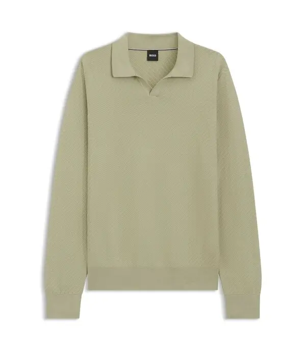 BOSS Knitted Cotton Sweater With Johnny Collar