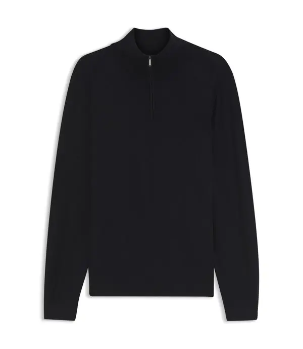 BOSS Wool Zip Neck Sweater - Dark Blue