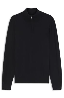 BOSS Wool Zip Neck Sweater - Dark Blue