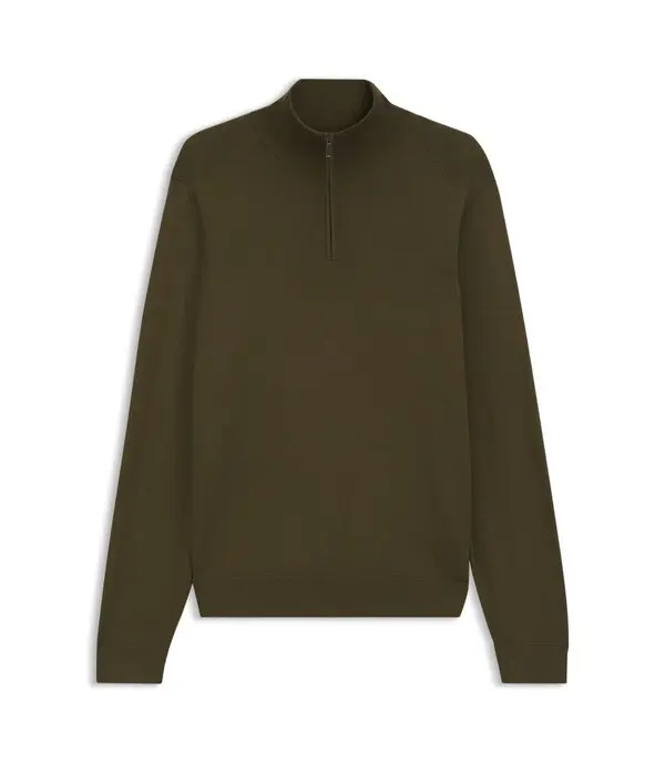 BOSS Wool Zip Neck Sweater - Light Green
