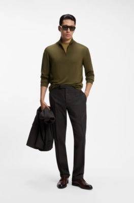 BOSS Wool Zip Neck Sweater - Light Green