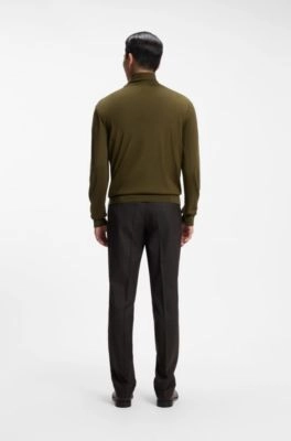 BOSS Wool Zip Neck Sweater - Light Green