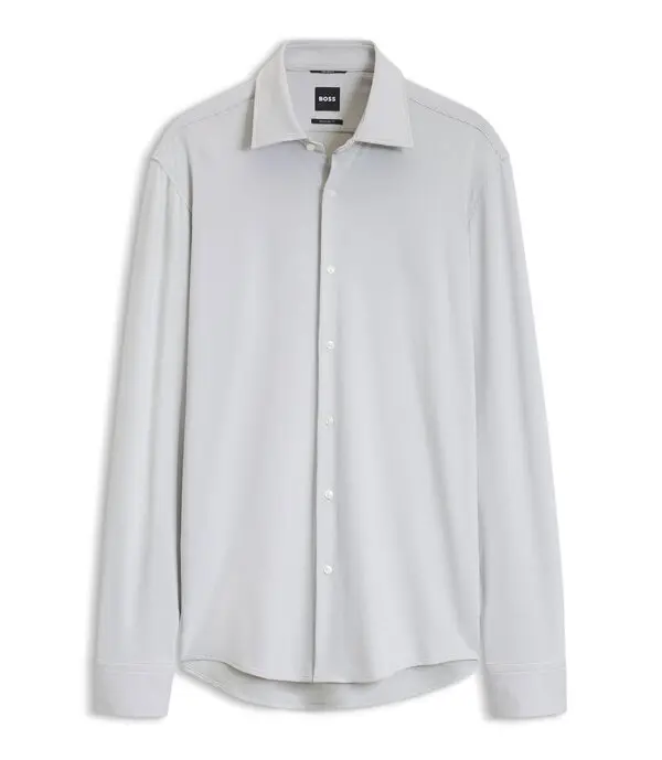 BOSS Regular-fit Dress Shirt In Stretch Jersey - Khaki