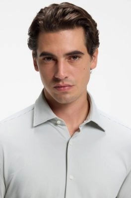 BOSS Regular-fit Dress Shirt In Stretch Jersey - Khaki