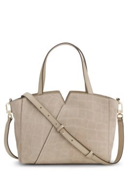 BOSS Revers Printed Suede Tote Bag With Belt Detail