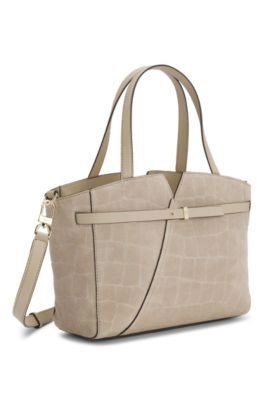 BOSS Revers Printed Suede Tote Bag With Belt Detail