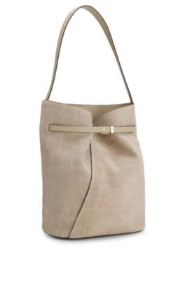 BOSS Revers Printed Suede Bucket Bag With Belt Detail