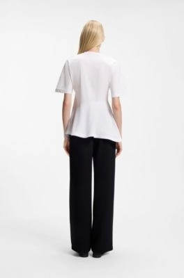 BOSS Mercerized Cotton T-shirt With Asymmetric Peplum
