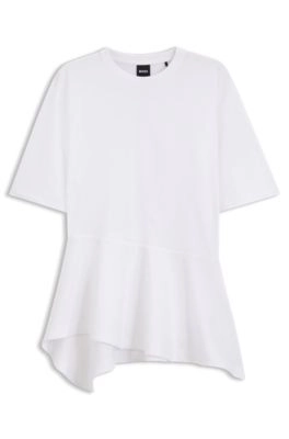 BOSS Mercerized Cotton T-shirt With Asymmetric Peplum