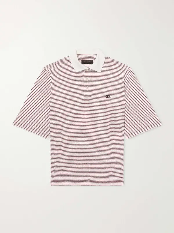 WALES BONNER Bask Striped Linen And Cotton-blend Polo Shirt