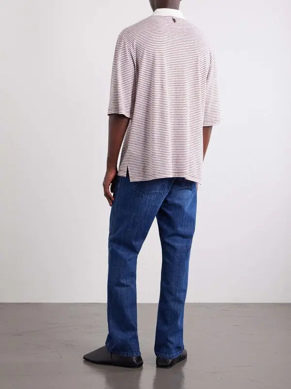 WALES BONNER Bask Striped Linen And Cotton-blend Polo Shirt