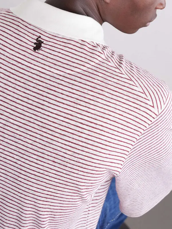 WALES BONNER Bask Striped Linen And Cotton-blend Polo Shirt
