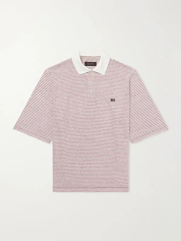 WALES BONNER Bask Striped Linen And Cotton-blend Polo Shirt - Pink