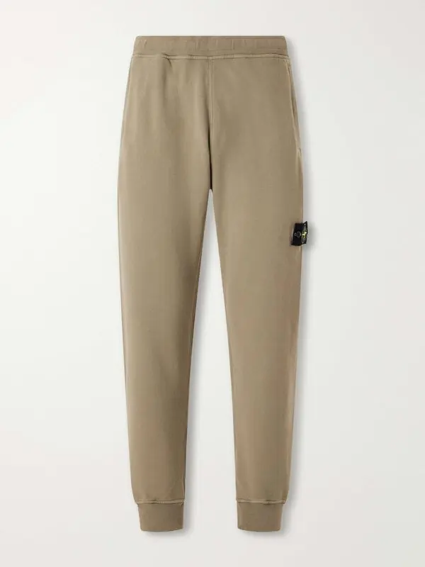Stone Island Logo-appliquéd Brushed Cotton-fleece Sweatpants - Green