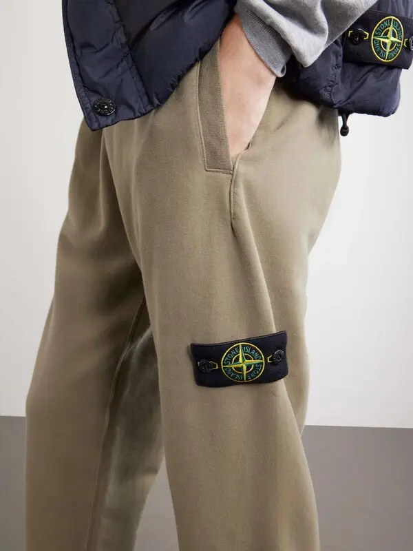 Stone Island Logo-appliquéd Brushed Cotton-fleece Sweatpants