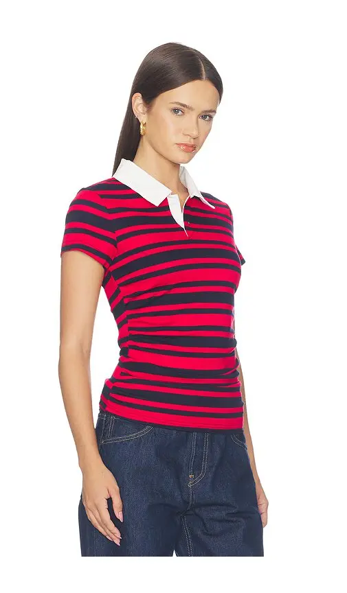 Superdown Ruched Polo Tee With Striped Print